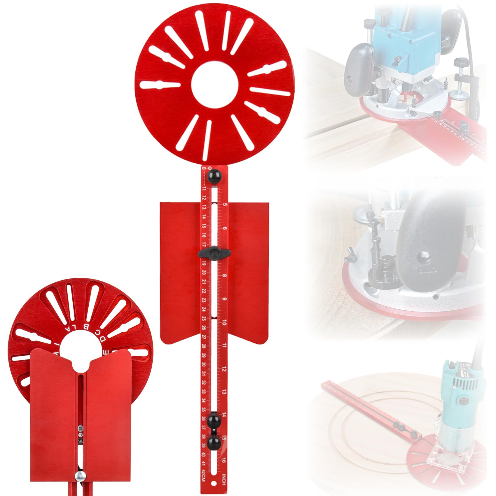 New Universal Router Circle Cutting Jig For Straight Or Cylindrical Edges, Aluminum Router Jig For Cutting/Routing Circles, Router Guide For Woodworking Edging Projects(Red)