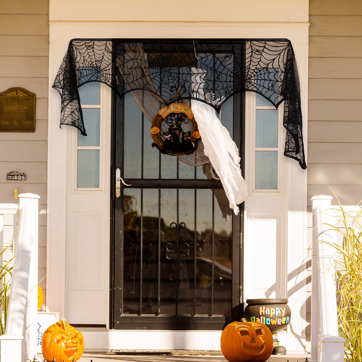 Pangda Halloween Cobweb Fireplace Scarf Mantle Scarf Spider Web Decorations Black Mantle Scarves Cover Lace Runner for Halloween Christmas Party Door Window Decoration, 18 x 96 inch