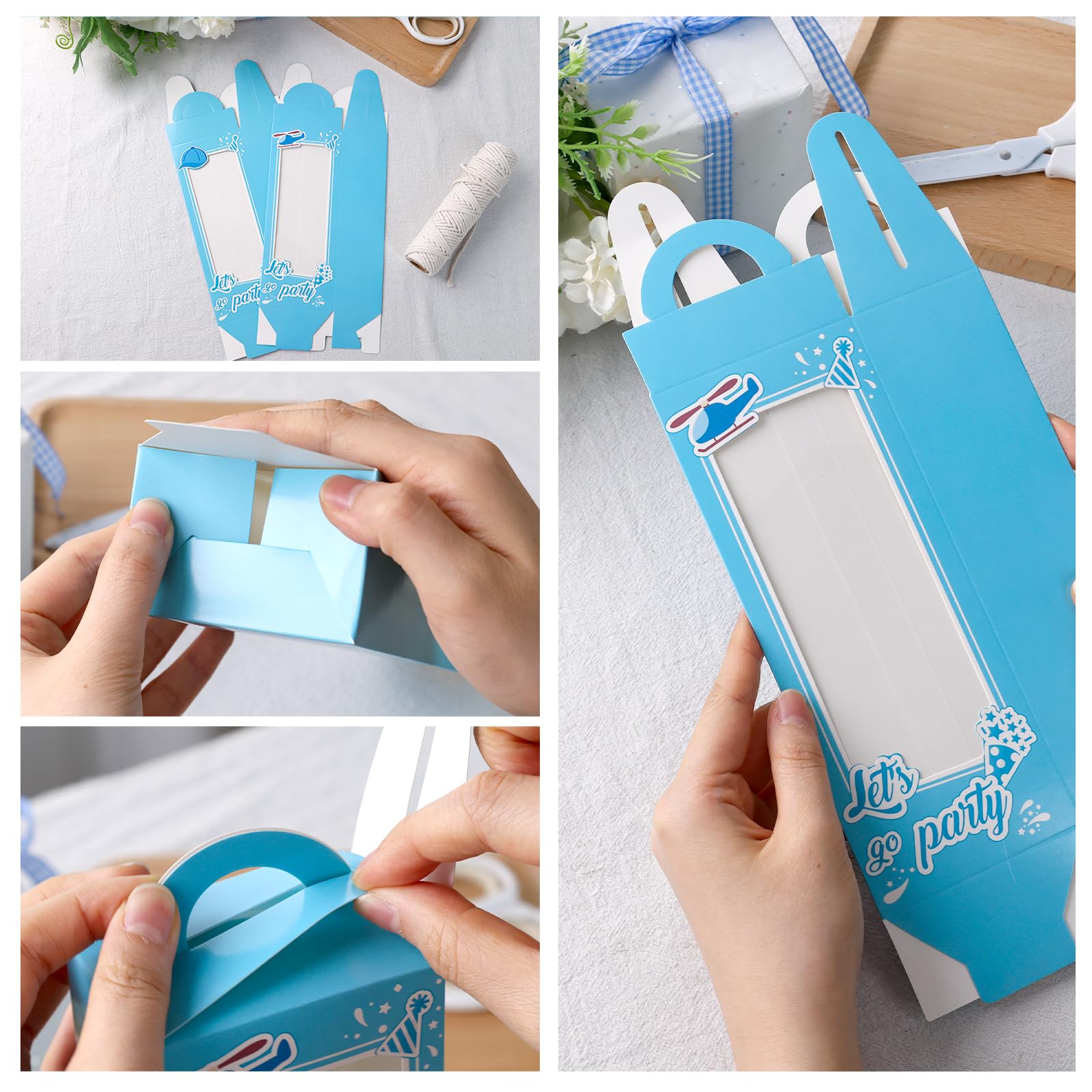 JOHOUSE 12PCS Blue Party Favor Boxes, Doll Gift Boxes with Window Candy Treat Boxes for Boys Birthday Party Decoration