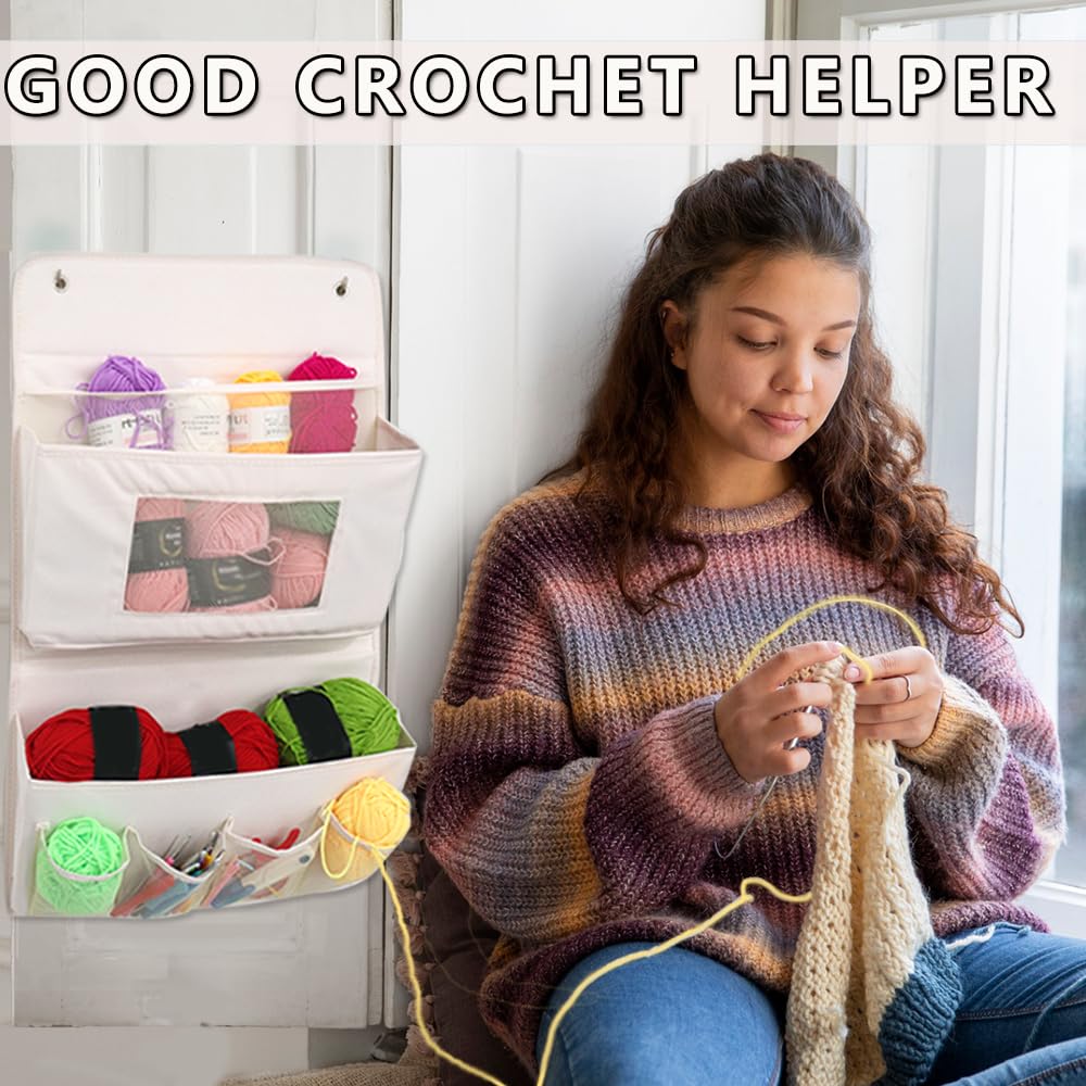 KDVBP Knitting Bag for Yarn Storage, The Ultimate Crocheting & Knitting Accessories Organizer, Transparent Wall or Door Display, Easy Access to Your Crochet Kit, Perfect for Yarn Beginners (Beige)