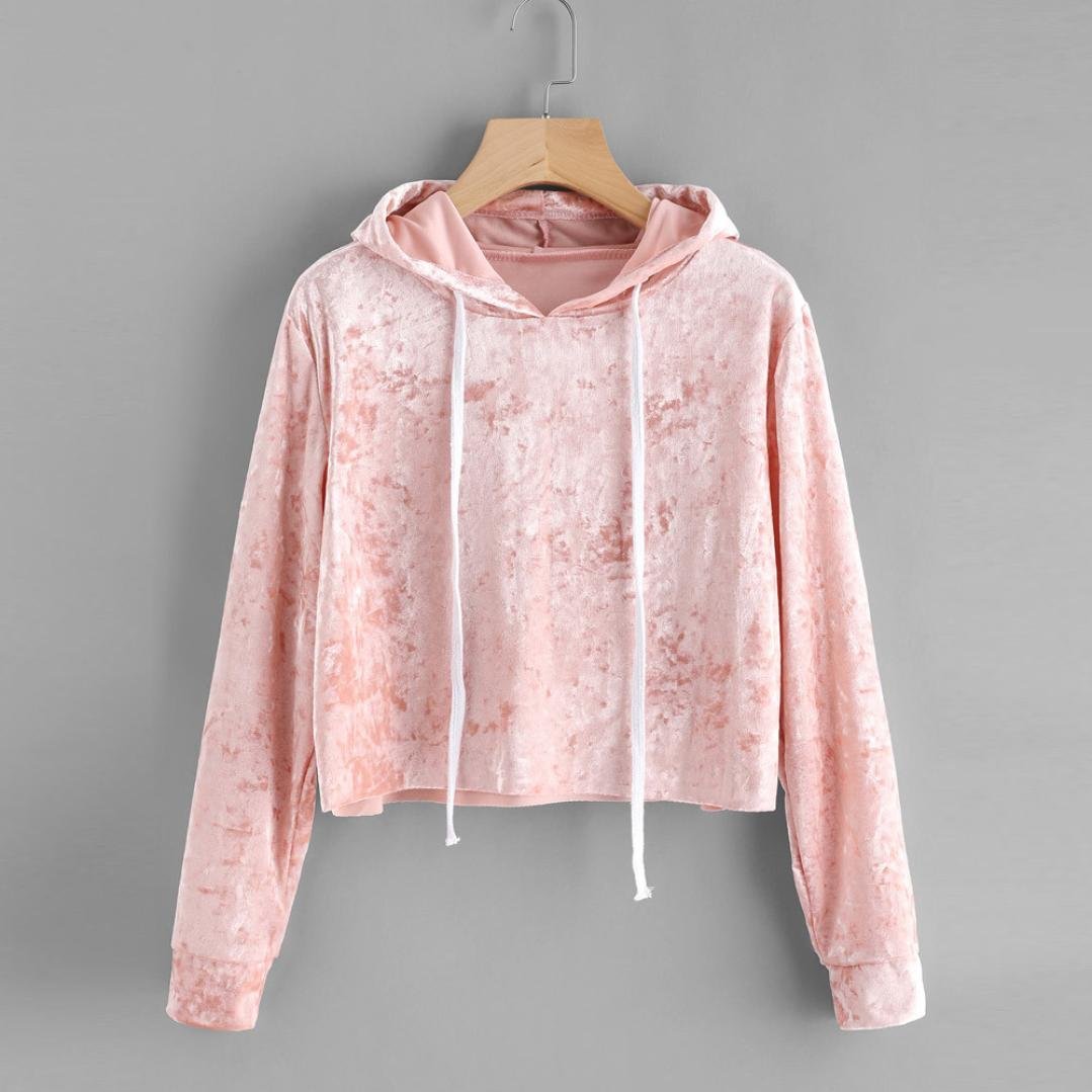 Women Blouse,IEason Womens Long Sleeve Hoodie Sweatshirt Jumper Hooded Pullover Tops Velvet Blouse (L, Pink)
