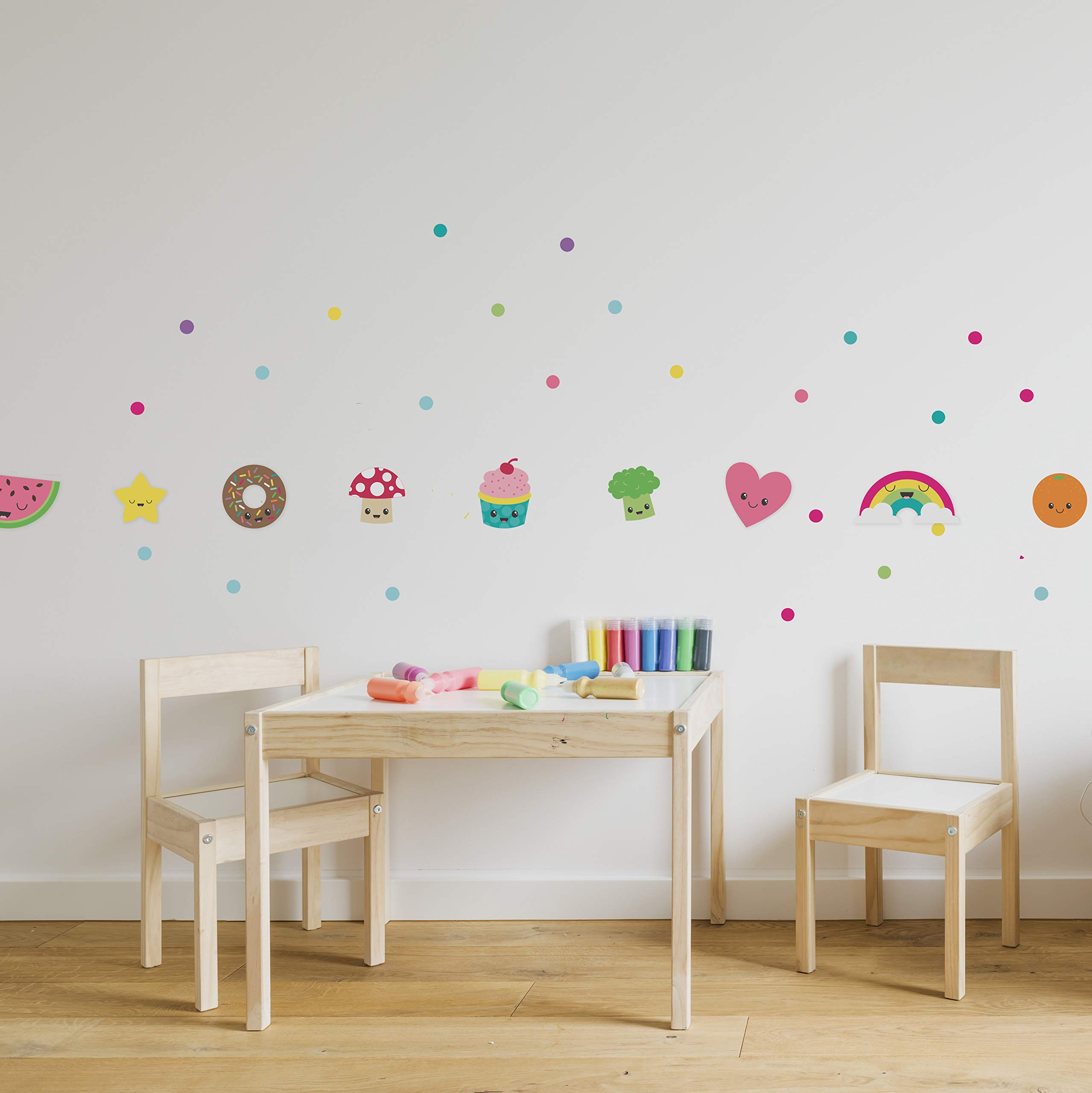 Paper Riot Co. Peel-and-Stick Assorted Kawaii Cute Cartoon Food Vinyl Wall Decal Set, 147 ct.