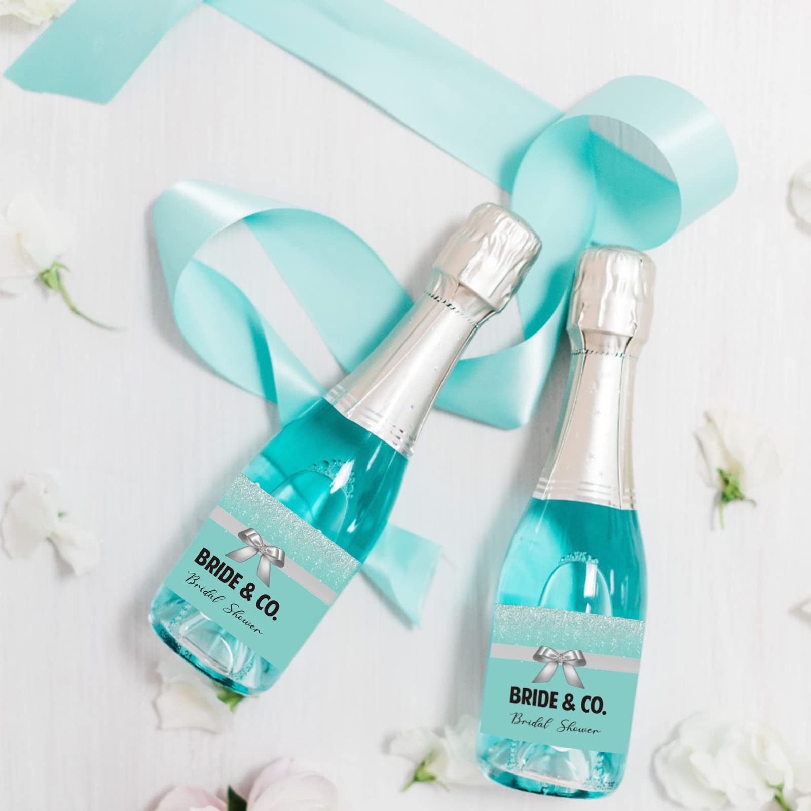 SDEXCSA Blue Bride & Co Water Bottle Labels, Breakfast at Tiffa-ny Theme Bridal Shower Wine Bottle Wrappers, Bride to Be Engagement Wedding Event Party Favors Supplies (8.5†x 2â€)