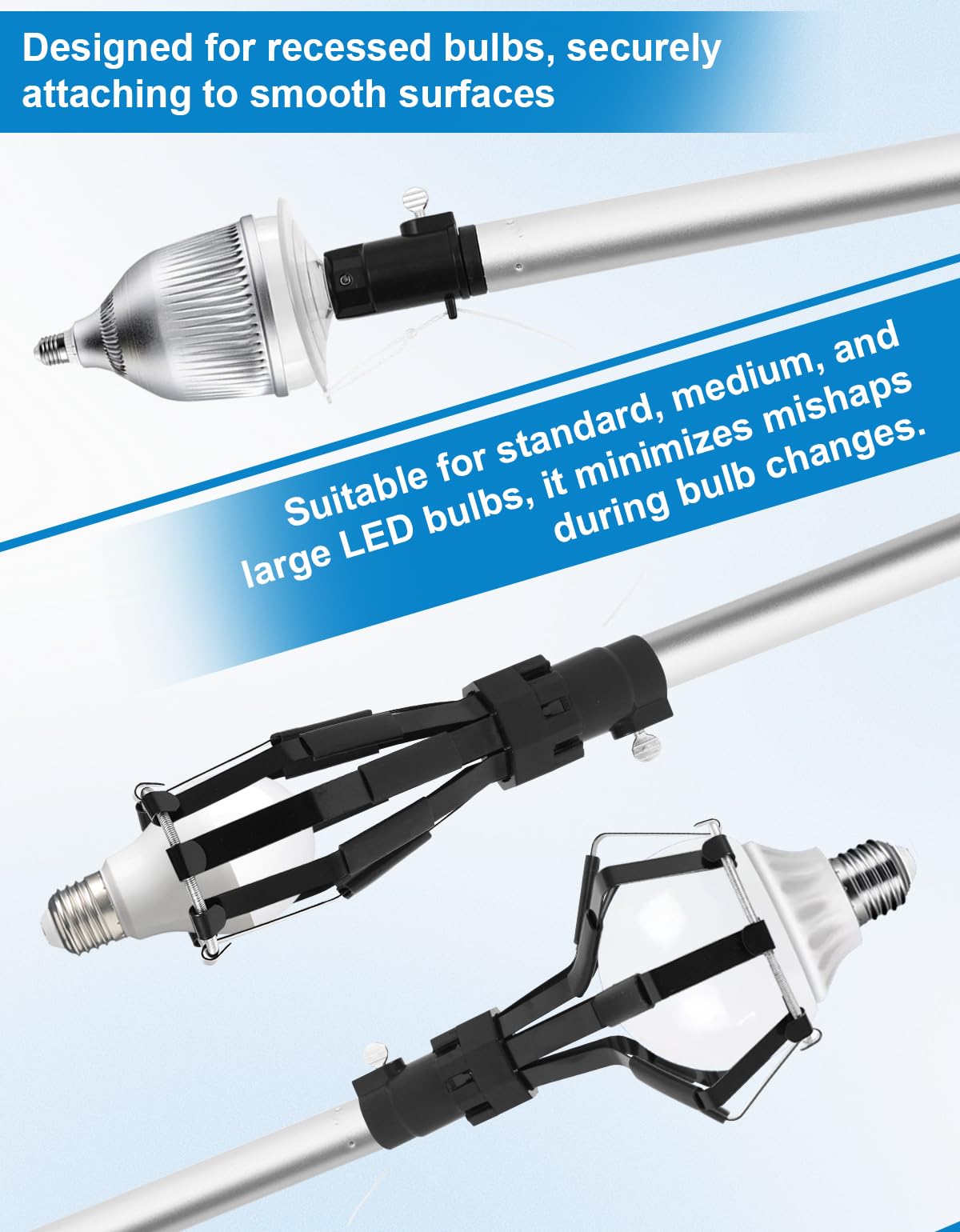 hveryppy Light Bulb Changer for high Ceilings, Light Bulb Changer with Baskets and Suction Cup, 13FT Assembled Light Bulb Extension Pole Changer,high Reach Light Bulb Changer for Household