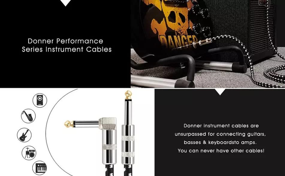 SDYQD Guitar Cable 20 ft - 1/4 Inch Right Angle Black/White Instrument Cable - Professional Quality Electric Guitar Cord and Amp Cable - Electric Instrument Cable - Pro Audio