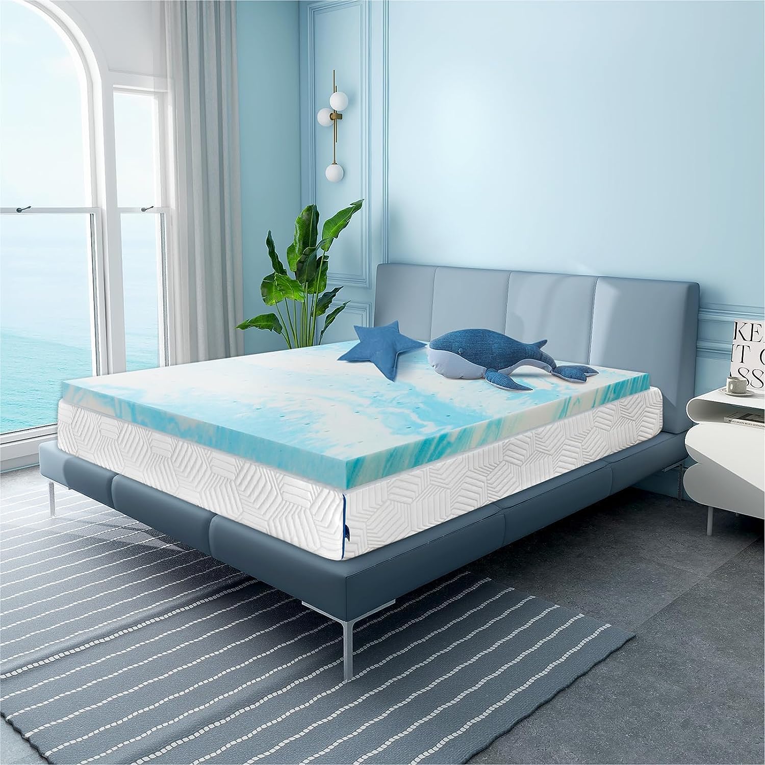 MUUEGM 2 Inch Memory Foam Mattress Topper Twin Size,Cooling Gel Infused Twin Mattress Pad for Pressure Back Pain Relief,Ventilated Soft Bed Topper for College Dorm Single Bed,CertiPUR-US Certified