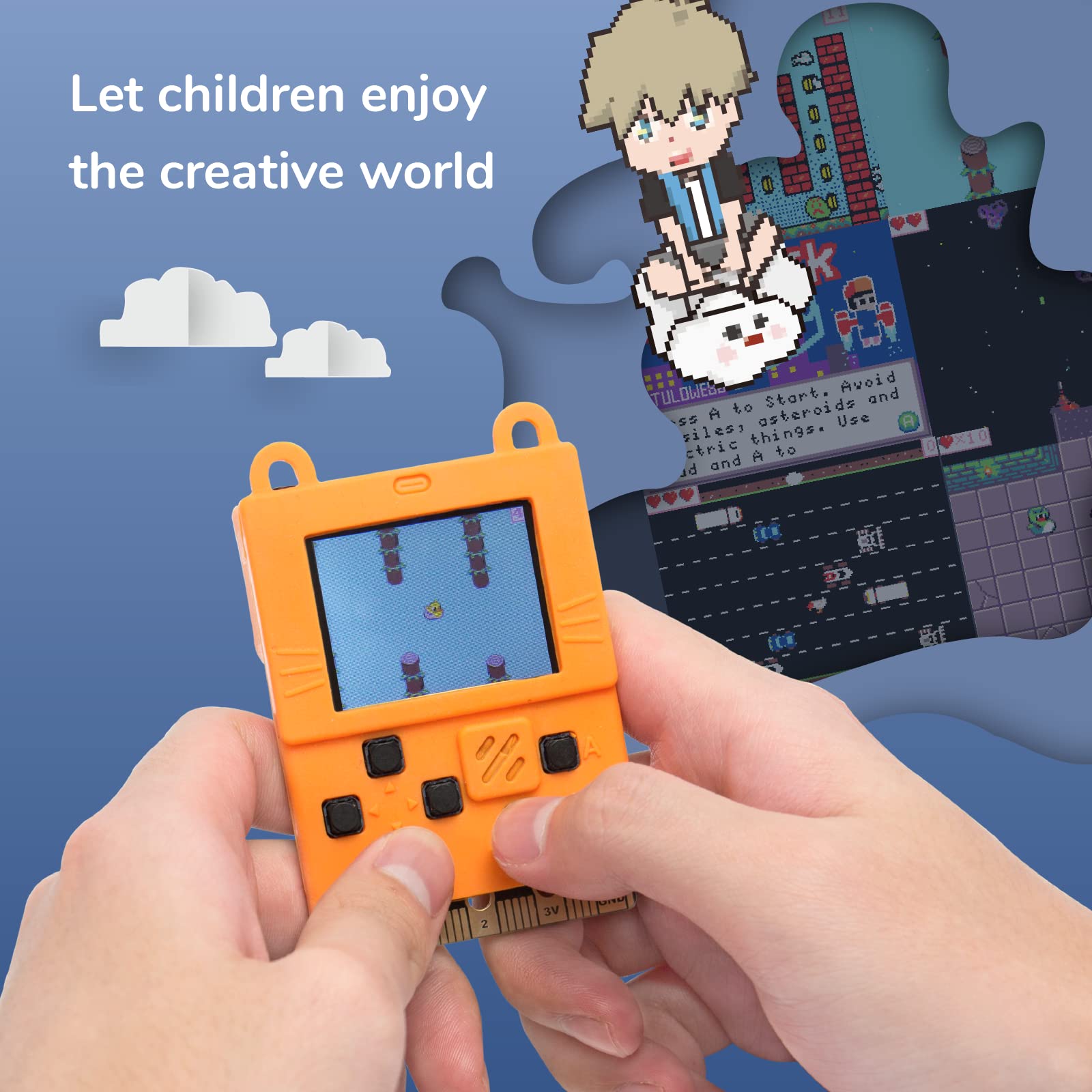 KittenBot Meowbit Card-Sized Retro Coding Arcade Programmable Handheld Game Console Suitable for STEM Education Compatible Micro:bit Expansion Board for Kids Ages 10+(Orange)