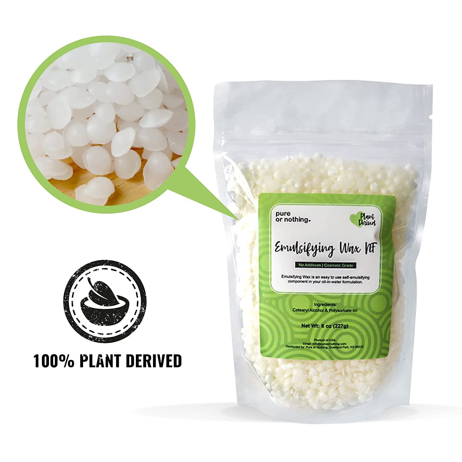 Pure or Nothing | Non-GMO Emulsifying Wax NF Pastilles - 8 oz. | Product of USA | 100% Natural Plant Derived | For Lotion, Cream Making & Cosmetic Formulation | Cosmetic Grade