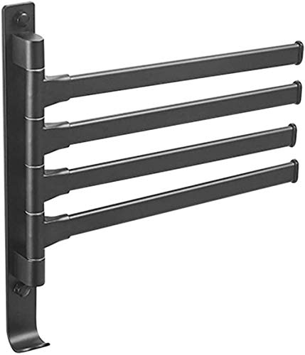 qiuqiu Wall Mounted Swing Towel Bar,Black Stainless Steel Bath Towel Rod Arm, Bathroom Kitchen Swivel Towel Rack Hanger Holder Organizer, Folding Space Savers Towel Rail-4 Bar