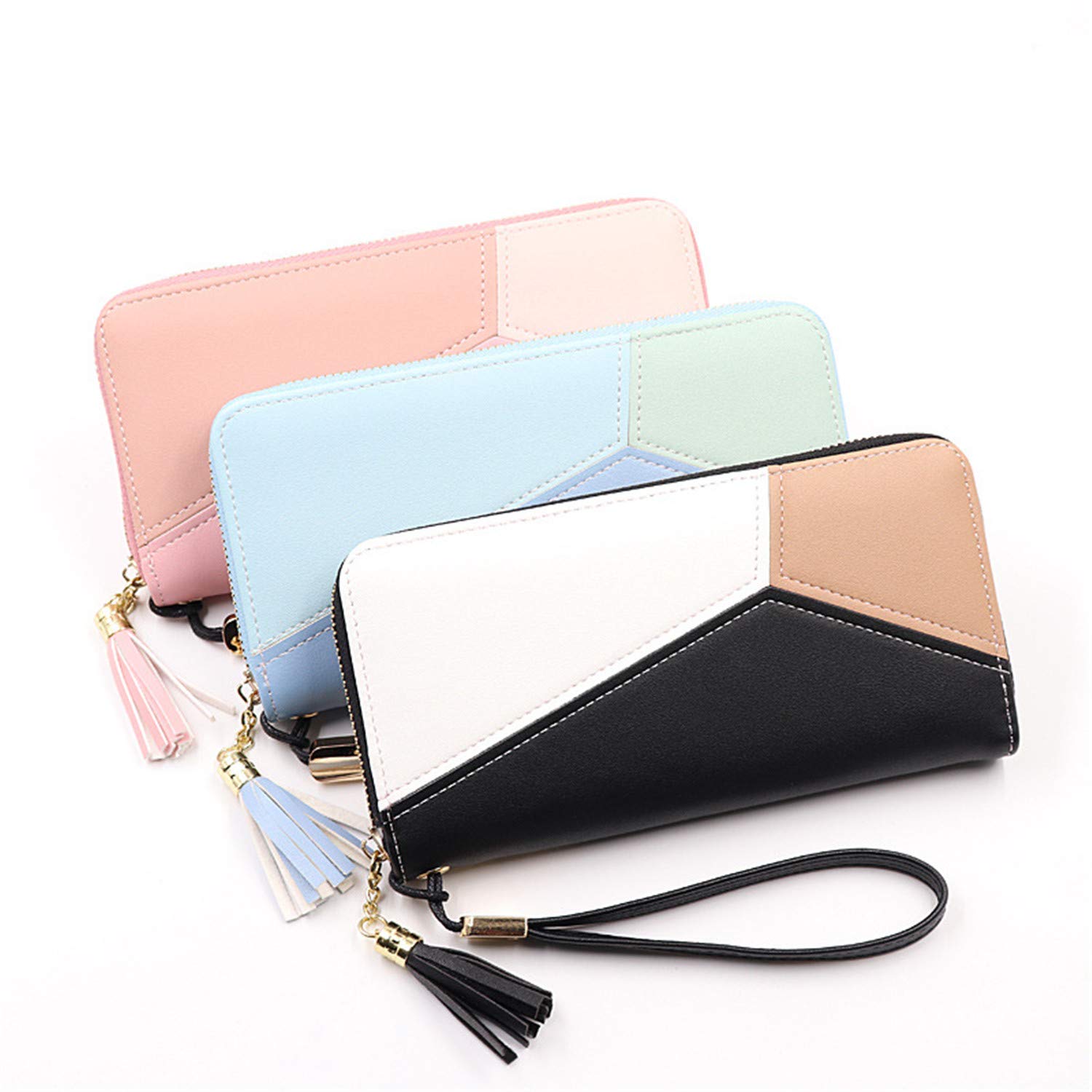 Women Multi-card Clutch PU Leather Long Wallet Zip Around Wristlet Wallets with Multiple Card Slots and Roomy Compartment (blue)