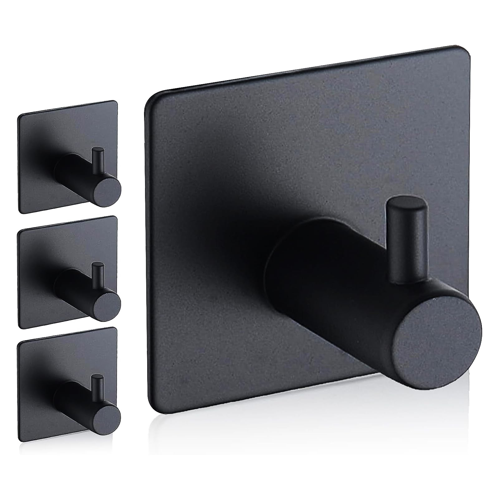 JIUMO Adhesive Towel Hooks Robe Hook 4 Packs Matte Black Stainless Steel Towel Hooks Heavy Duty Coat Hook for Kitchen Bathroom Hotel Door Bedroom