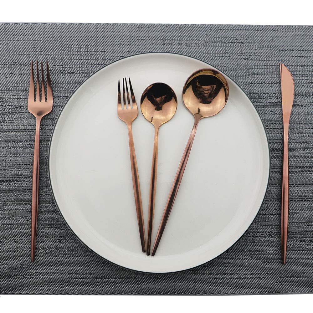 Rose Gold Silverware Set, JASHII 30-Piece Stainless Steel Flatware Cutlery Set for 6, Elegant Hourglass Polished Mirror Finish, Ideal for Home Hotel Wedding Festival Party, Dishwasher Safe