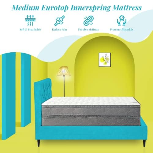 Nutan 11-inch Firm Eurotop Foam Mattress with Box Spring, Double Sided Mattresses with Encased Bed Foams, Fully Assembled Bedding with Black Border and White Top, Queen