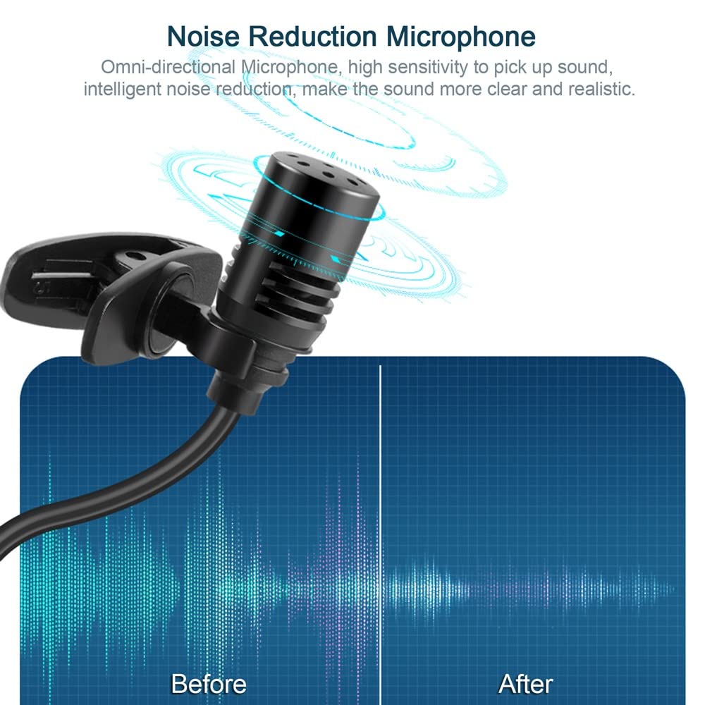 FZZDP Lavalier Microphone Mini Lapel Recording Live Streaming Microphone 50UHF for Camcorder Smartphone Laptop 50m Range