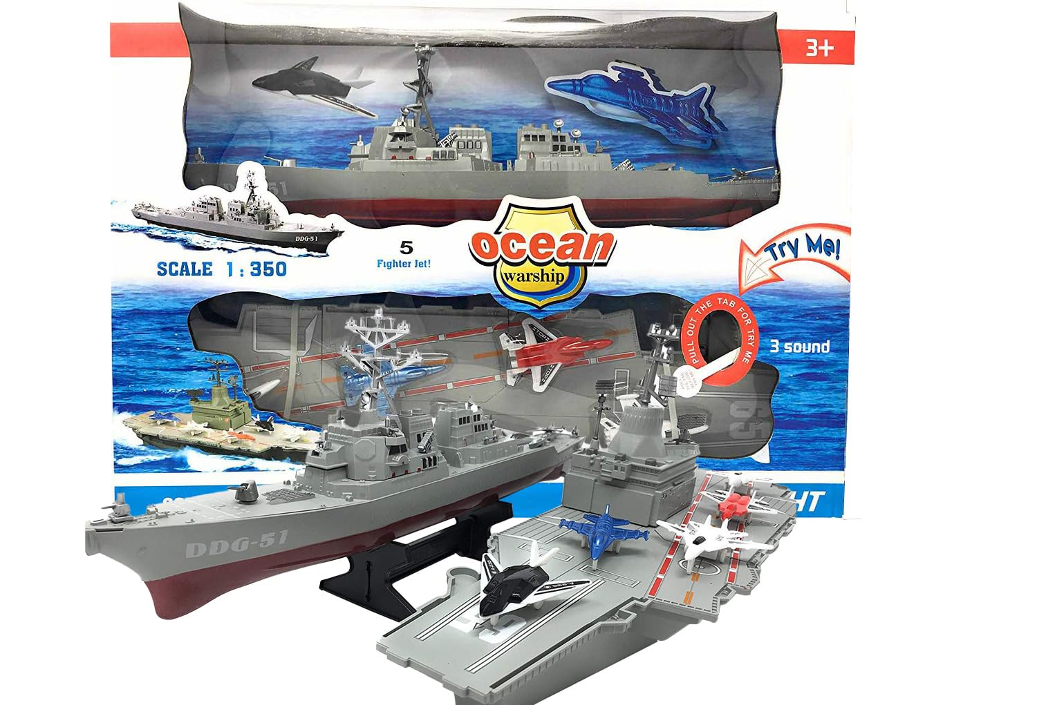 Xplore Toys Aircraft Carrier Toy,with 5 Aircrafts Includes Destroyer Ship