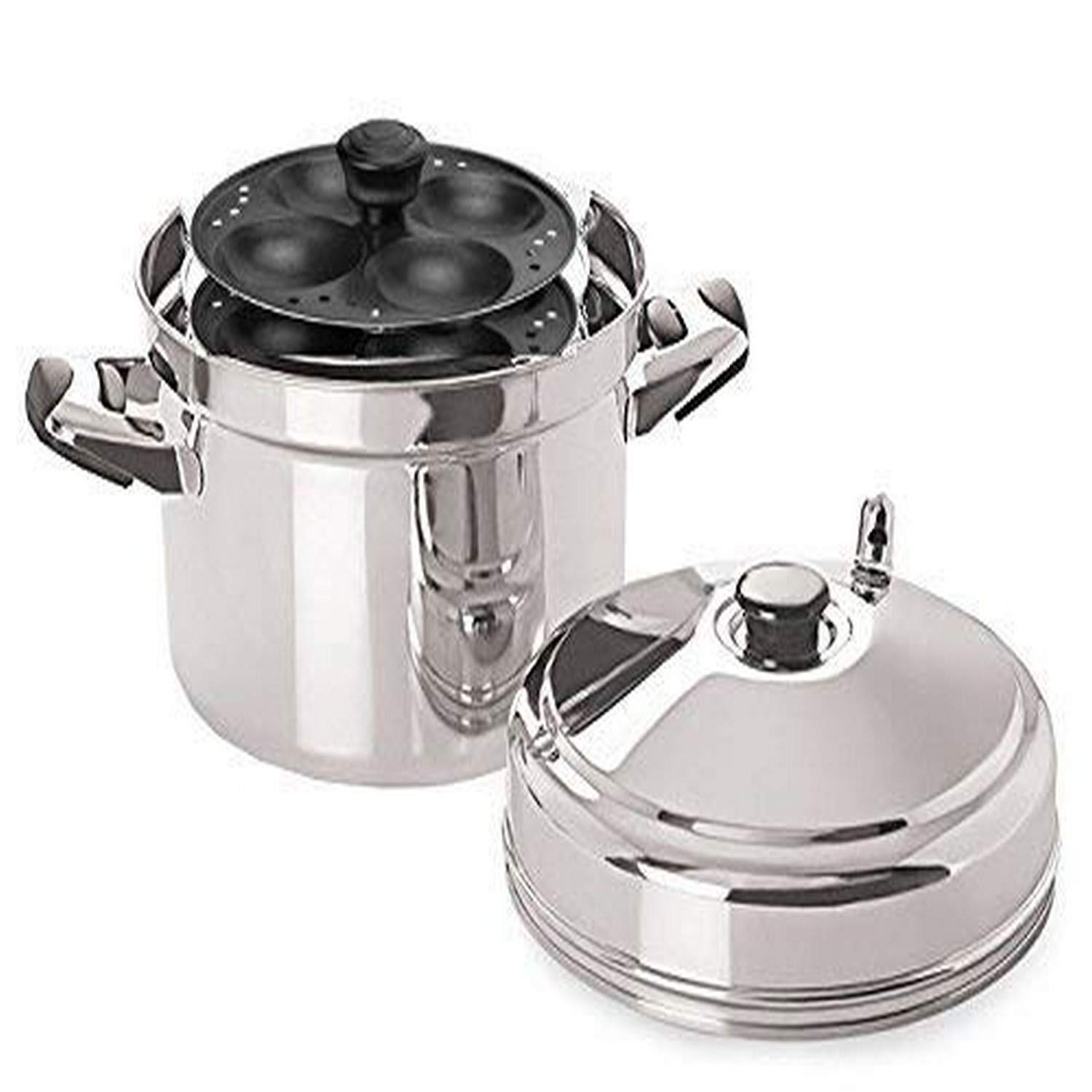 Tabakh Stainless Steel Cooker with Non-Stick 4-Rack Stand, Makes 20 Idlis, Silver
