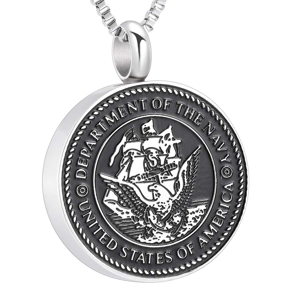 XSMZB Memorial Urn Necklace for Ashes Stainless Steel USA Navy/Air Force/Army Cremation Ashes Jewelry Keepsake Urn Pendant(Navy)
