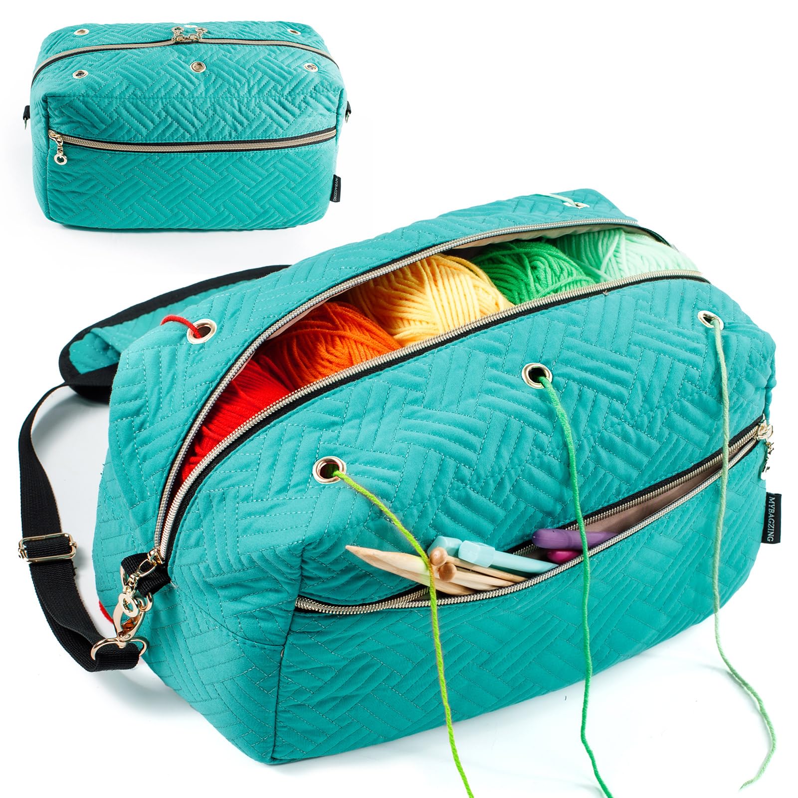 MYBAGZING Crochet Bag Organizer - Knitting Bag - Yarn Storage Organizer - Yarn Bag for Crocheting - Yarn Holder for Crochet Accessories, Knitting Needles, Crochet Hooks, Crocheting & Knitting Gifts,