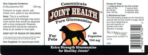 NUTRASENSE "Joint Health Extra Strength Pure Glucosamine, Shellfish-Free, for Pets & Dogs, 750mg, 60ct Capsules for Healthy Joints & Increased Mobility