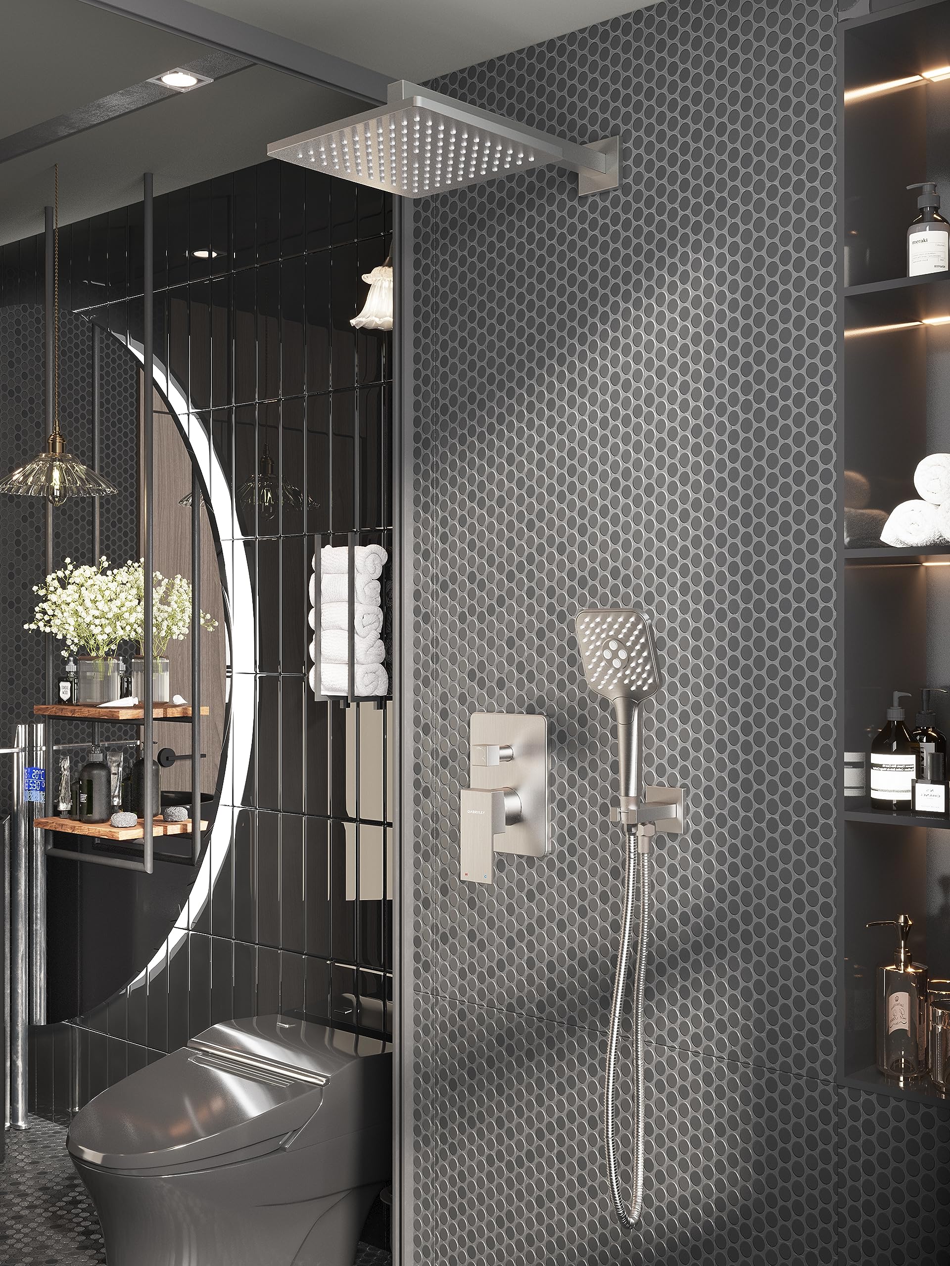 Gabrylly Shower System, Wall Mounted Shower Faucets Sets Complete for Bathroom with High Pressure 10" Rain Shower head and 3-Setting Handheld Shower Head Set, 2 Way Shower Valve Kit, Brushed Nickel