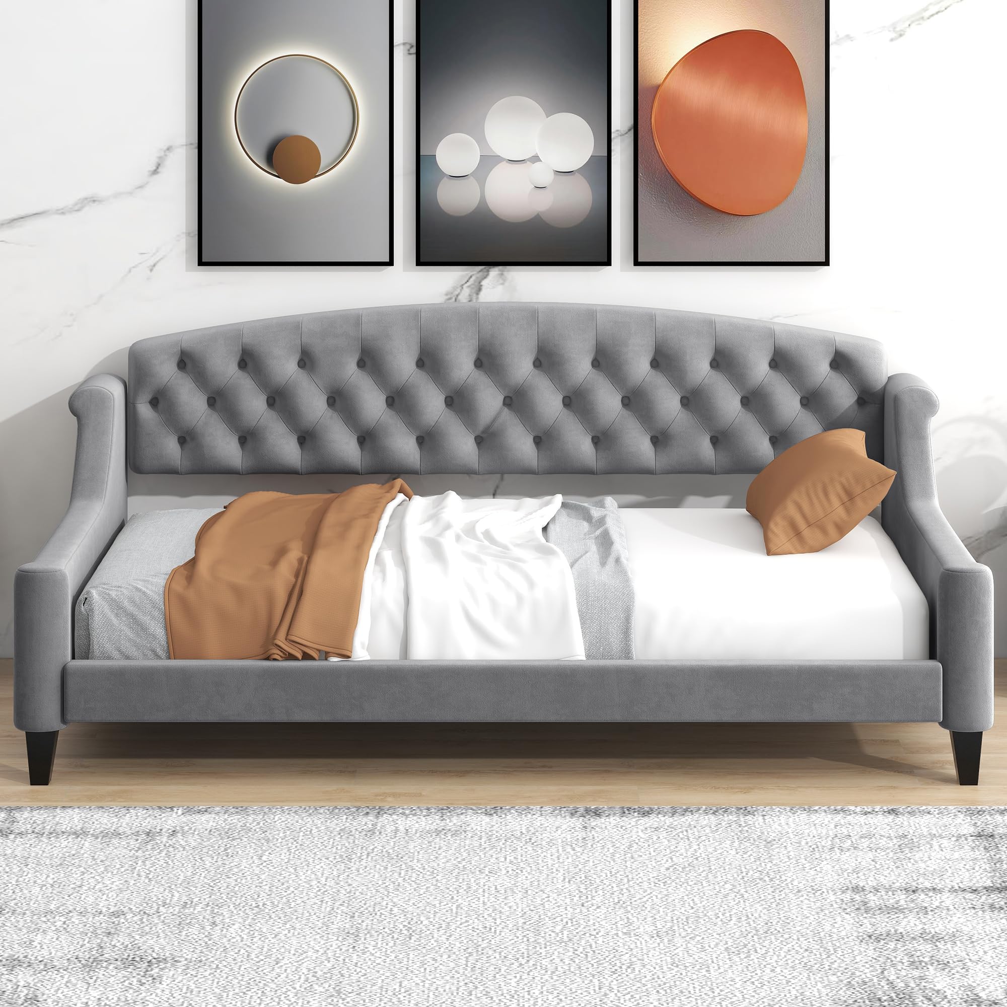 LZ LEISURE ZONE Twin Daybed, Twin Size Luxury Tufted Button Daybed, Upholstered Twin Daybed Frame, Sofa Bed for Bedroom Living Room, Grey