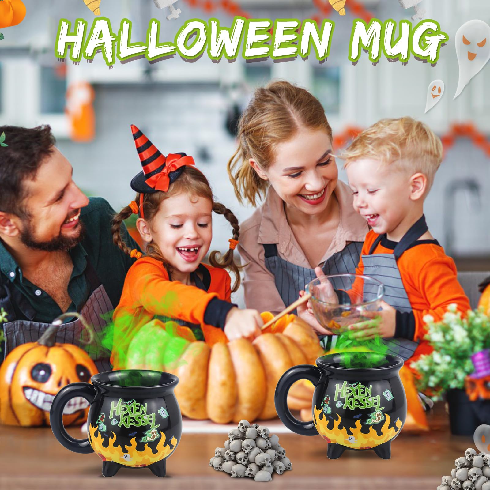 iMiibel Witch Brew Cauldron Mug, Halloween Ceramic Coffee Mug, 300ml/10oz, Color Changing Cauldron Mug, Cute Halloween Water Cups, Birthday Halloween Gifts