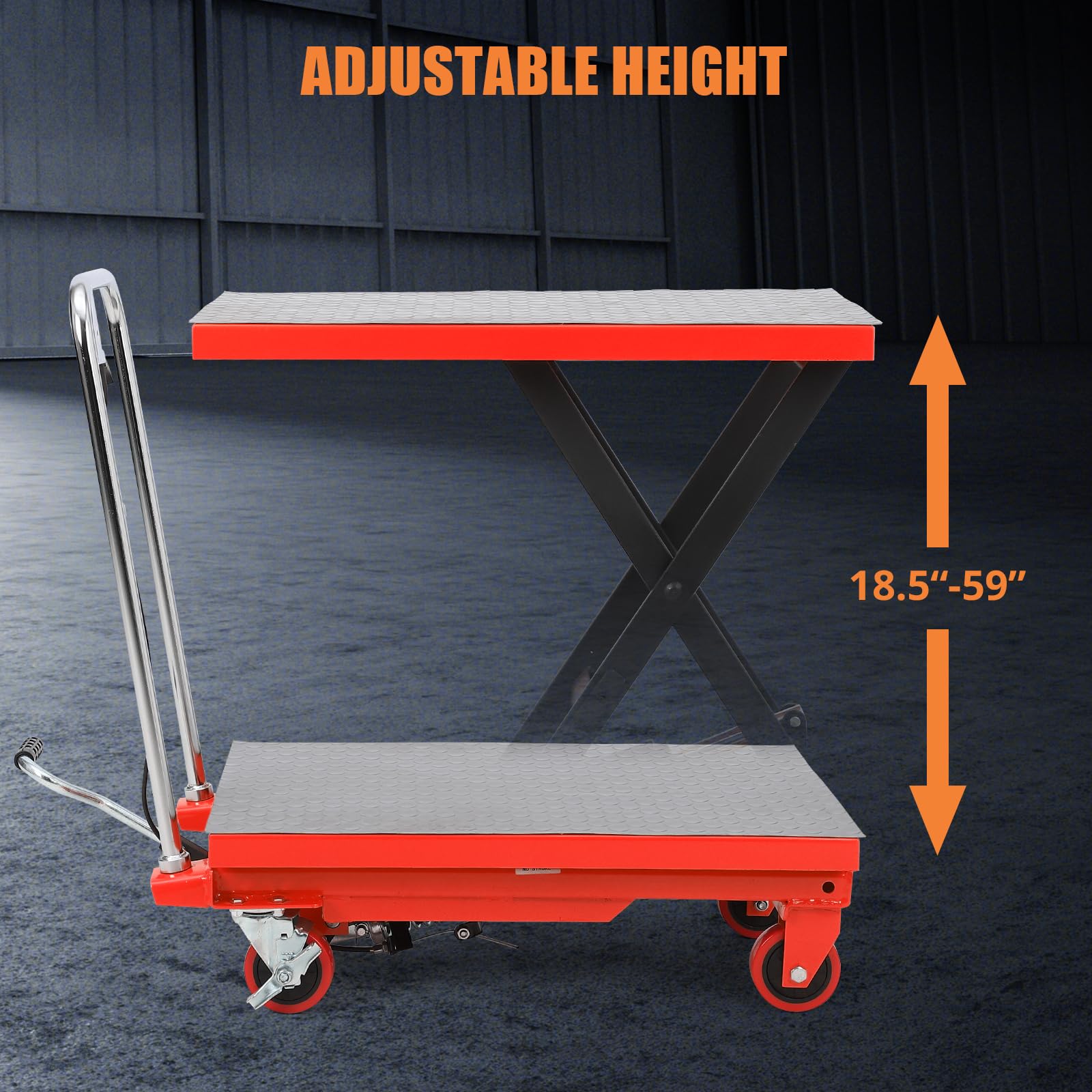 Hydraulic Lift Table Cart 500lbs, Lift Table Capacity 28.5" Lifting Height, Manual Single Scissor with 4 Wheels and Non-Slip Pad Thickness 3mm for Material Handling and Transportation Red