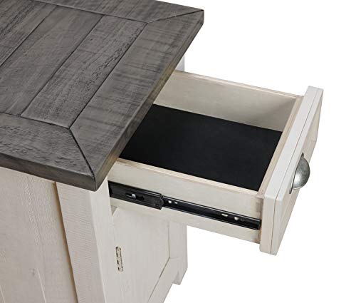 Martin Svensson Home Monterey Chairside Table - White with Grey Top - Coastal Multi-Use Table with Built-in Outlets and Drawers for Bedroom or Living Room