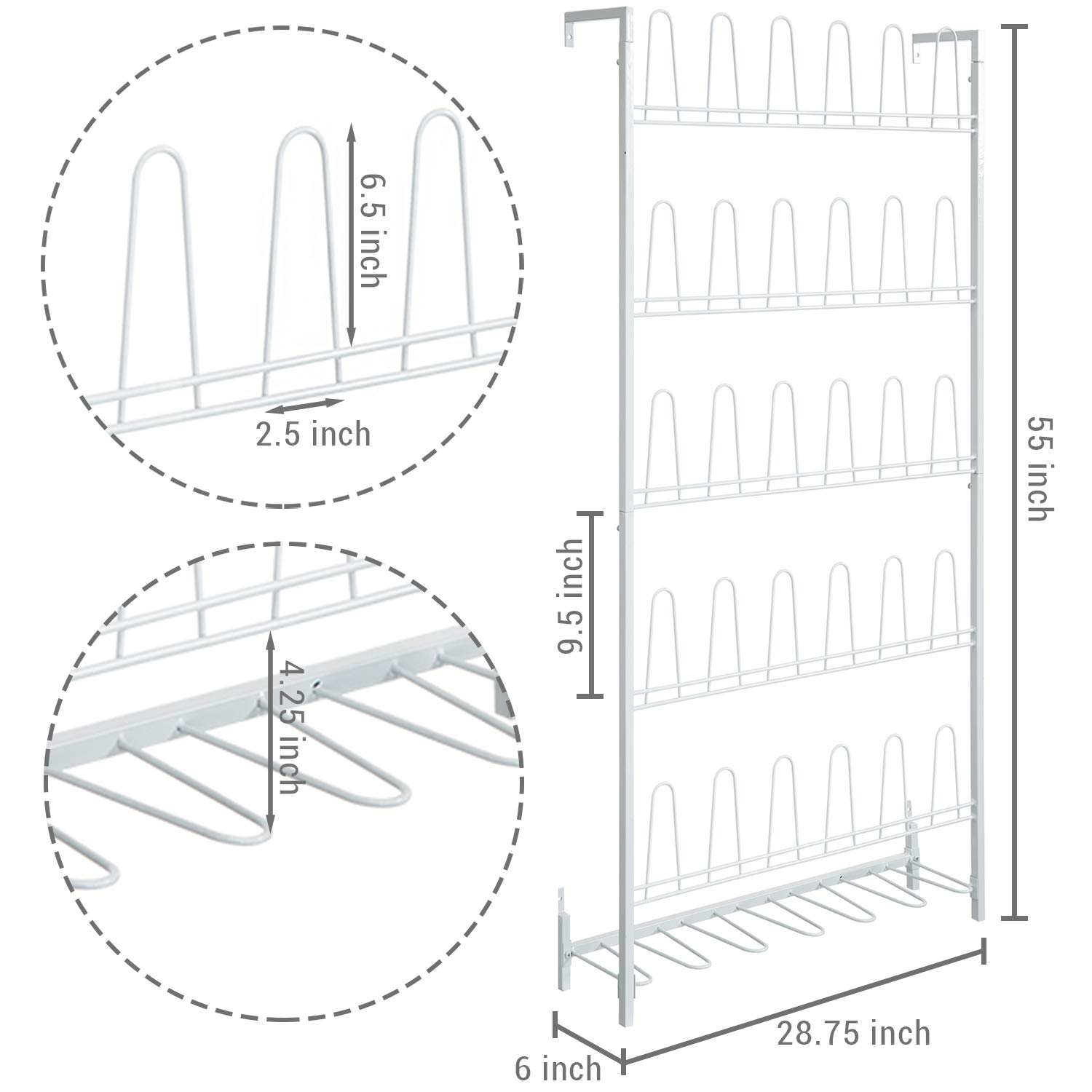 MyGift Modern Matte White Metal Hanging Shoe Rack for Walk in Closet, Mudroom and Entryway, Wall Mounted Space Saving Organizer for Shoes and Boots, Holds 18 Pairs