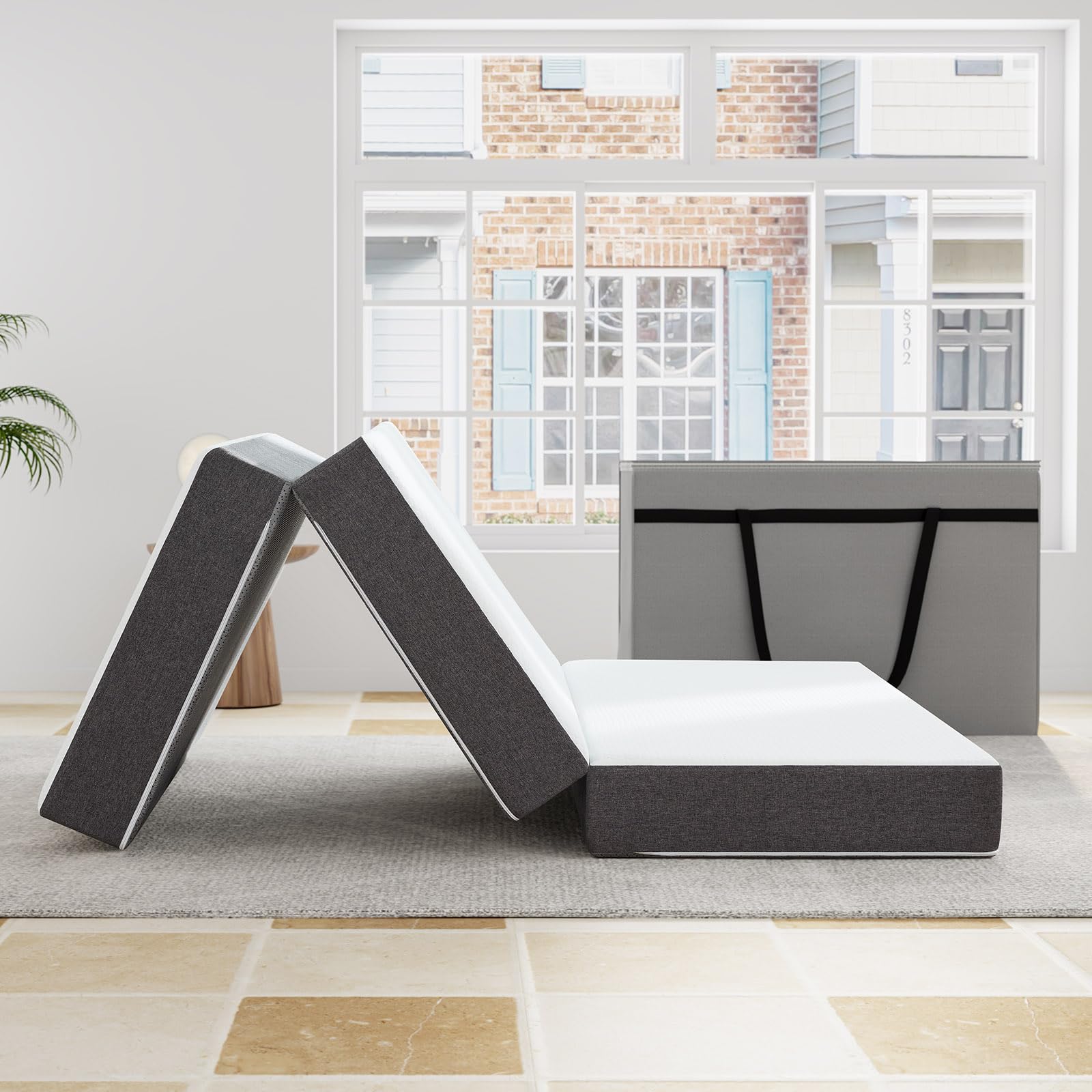 Generic Folding Mattress Topper with Storage Cover, 3 inch Tri Folding Memory Foam Mattress Topper, Full Size - 52""x 73""x 3""