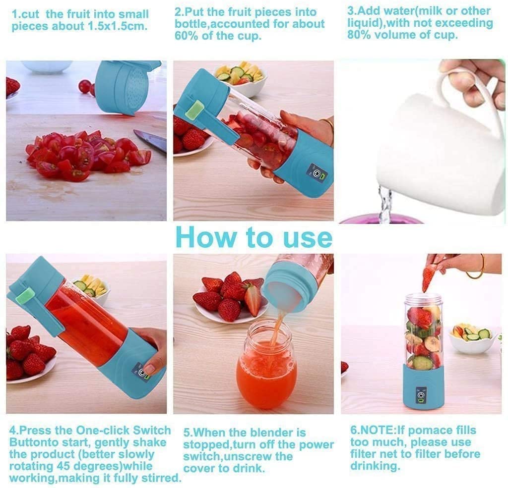Portable Blender, Personal Blender, Small Fruit Mixer, Electric USB Rechargeable Juicer Cup, Fruit Mixing Machine Home,Travel (blue)