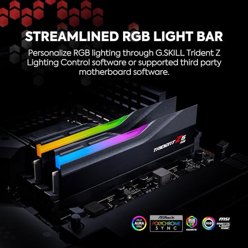 G.SKILL Trident Z5 RGB Series (Intel XMP 3.0) DDR5 RAM 64GB (2x32GB) 6000MT/s CL32-38-38-96 1.40V Desktop Computer Memory UDIMM - Matte Black (F5-6000J3238G32GX2-TZ5RK)