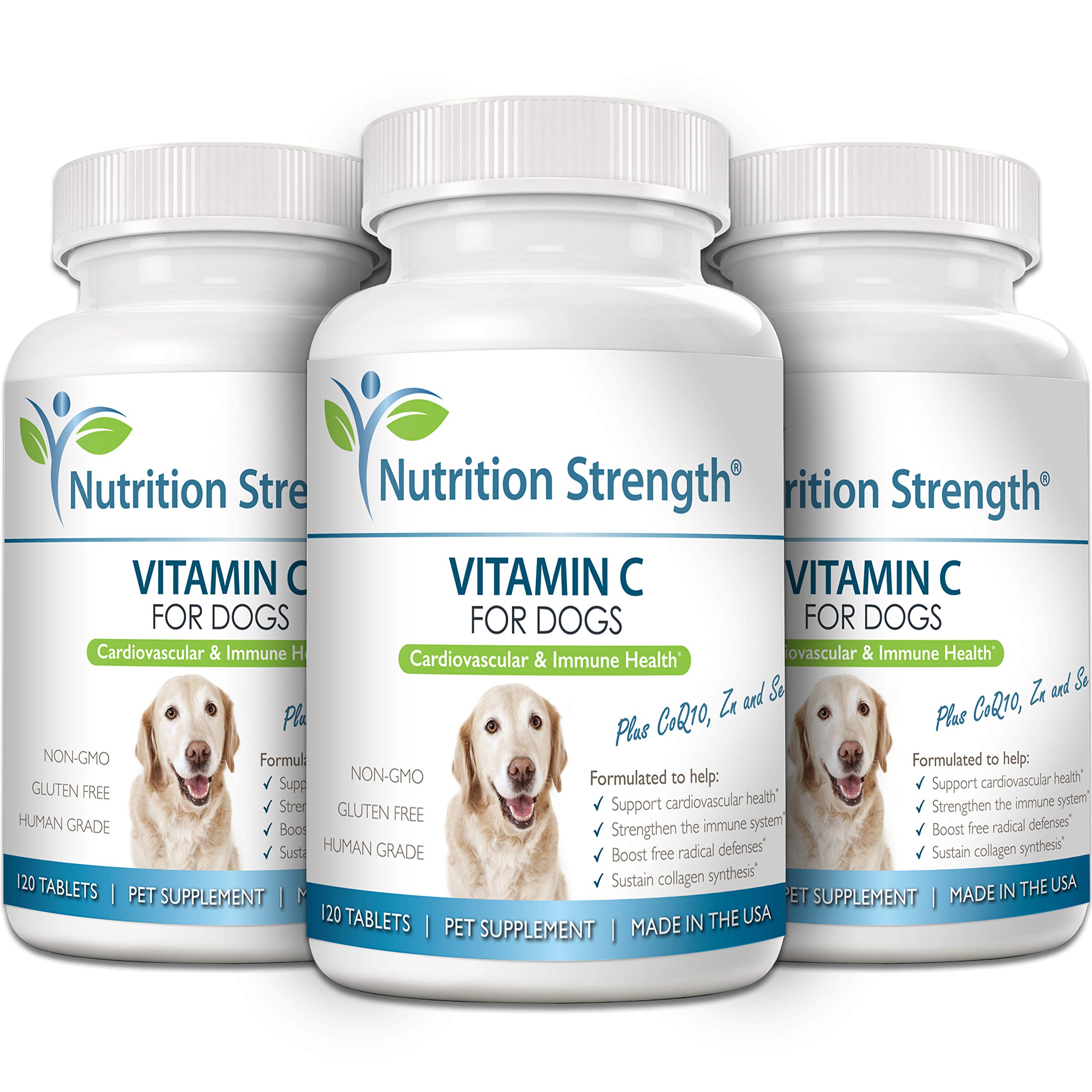 Nutrition Strength Vitamin C for Dogs to Support Cardiovascular Health, Help Strengthen The Immune System, Boost Free Radical Defenses and Sustain Collagen Synthesis, 120 Chewable Tablets