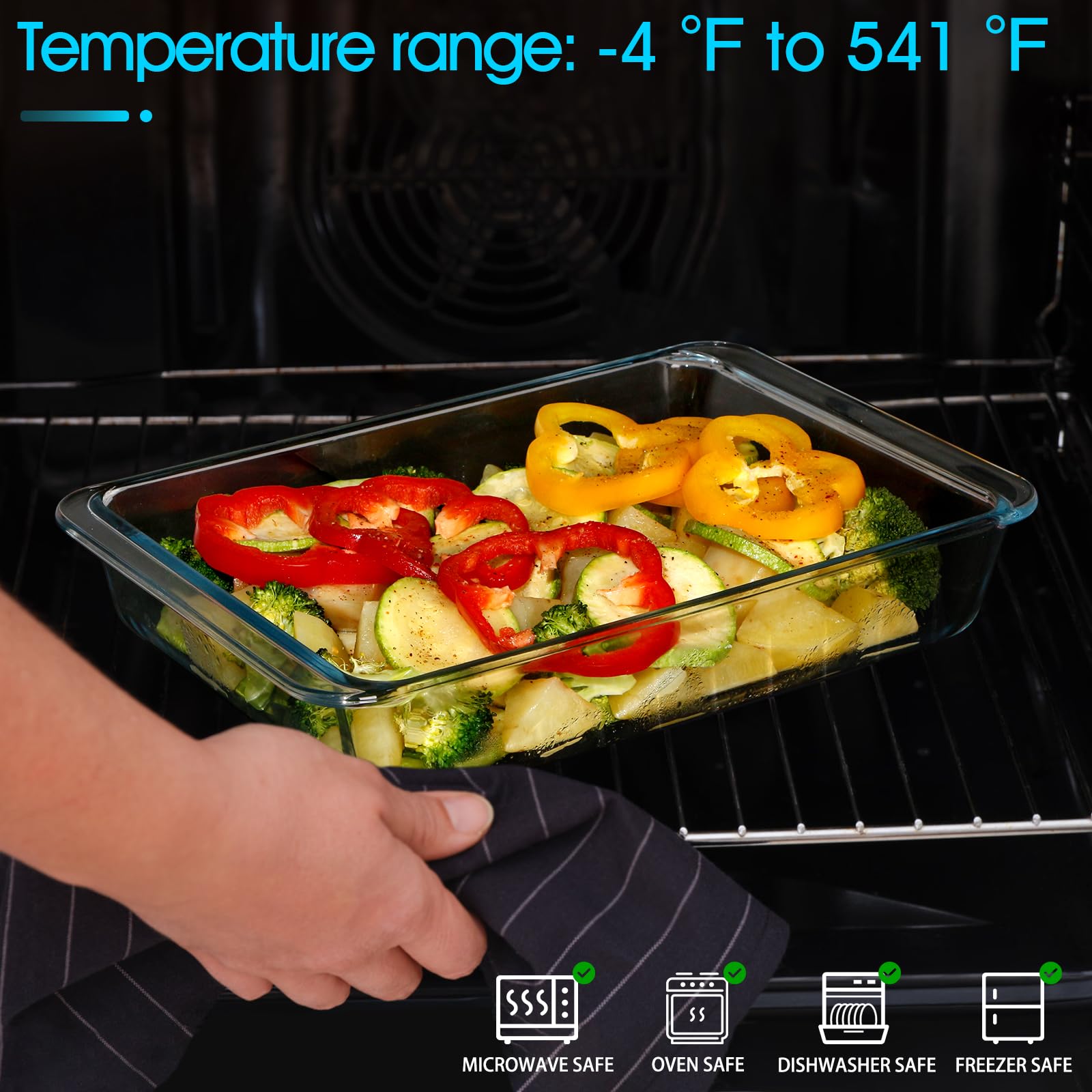 NUTRIUPS 3 Pieces Glass Baking Dish with Lid, Clear Rectangular Glass Casserole Dish with Lid Glass Baking Pan Set for Lasagna, Glass Bakeware Set(1QT+1.8QT+3QT)