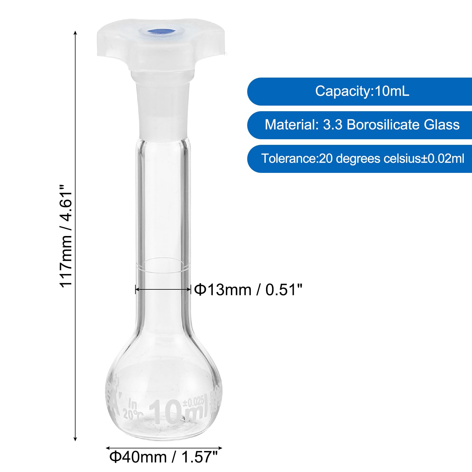 PATIKIL 1000ml Volumetric Flask, 3.3 Borosilicate Glass Graduated Volumetric Measuring Flask with Plug Cap Tolerance 0.4ml for Lab Experiment, Clear