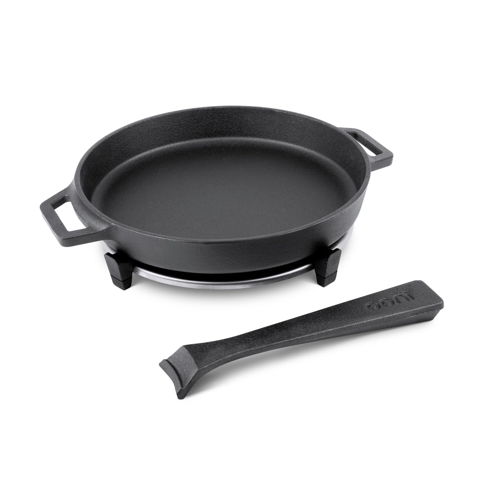 Ooni Cast Iron Skillet Pan - 9" Round Cast Iron Skillet with Removable Handle and Sainless Steel Trivet, Cast Iron Frying Pan, Pre-Seasoned Non-Stick Oven Safe Cookware, Pizza Oven and BBQ Accessories