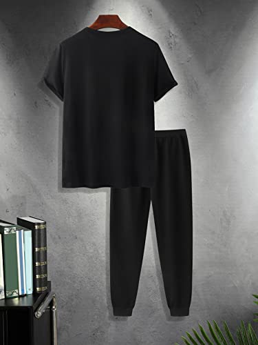 NIBHZ Two Piece Outfits for Men Men Letter & Eagle Print Tee & Sweatpants (Color : Black, Size : Medium)