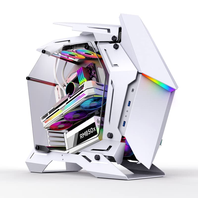 JONSBO MOD3 White Open Type ATX Mid Tower Gaming Computer Case, E-Sports Players Mecha Chassis, Custom Liquid Cooling,Support EATX/ATX MOBO, 240/360 Liquid & 170mm Air Cooling, White pc case