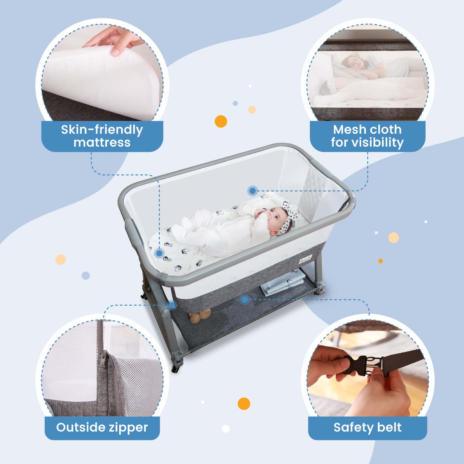 Li'l Pengyu Bedtime Bliss Foldable Bassinet, Comfy Mattress Pad Bassinet Sheet (2 Per Pack)