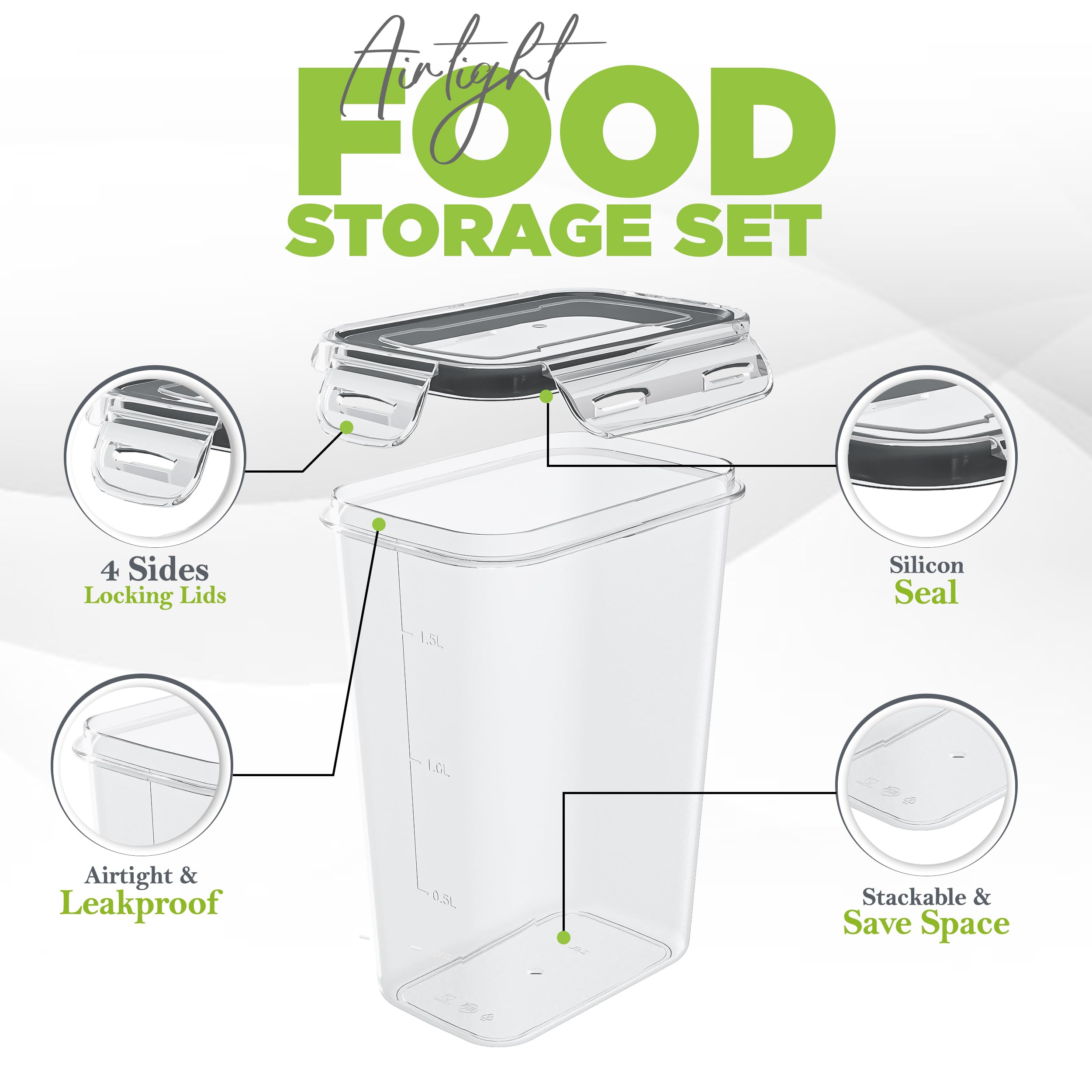 KICHLY Airtight Food Storage Containers With Lids (24 Pack) - Pantry Organizers and Storage - Pantry Storage Or Kitchen Storage Containers - Ideal for Pasta or Cereal Containers