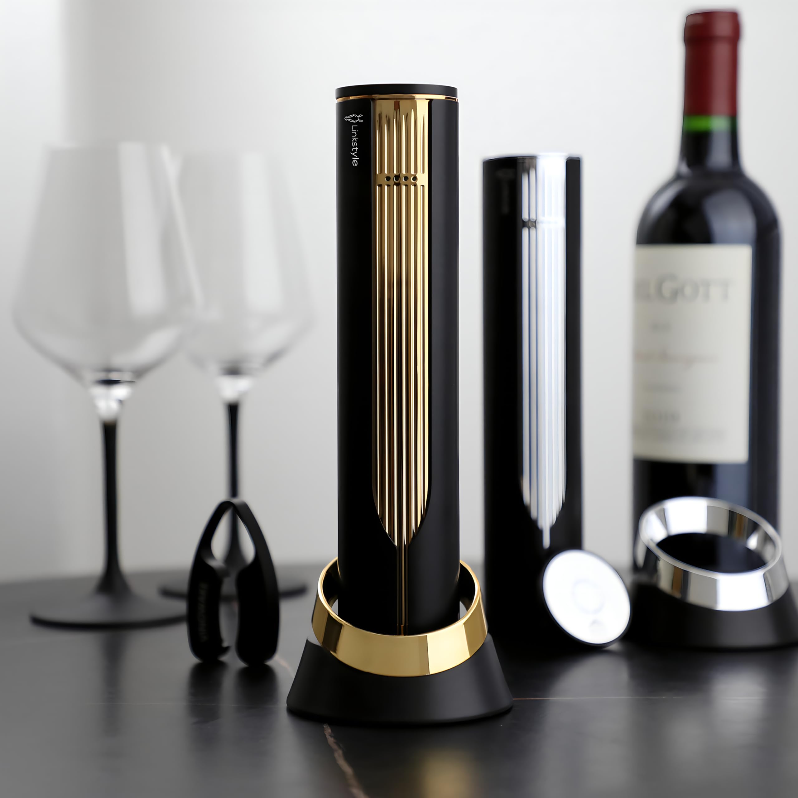 OPENERO Electric Wine Opener — Luxurious Automatic Wine Corkscrew Electric with Charging Base and Steel Foil Cutter, Wine Gifts For Women Men (Gold)
