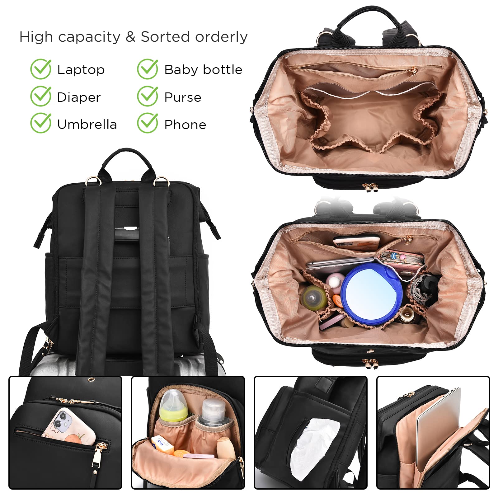 I IHAYNER Diaper Bag Backpack for Mom Leather Waterproof Multifunctional Large Capacity for Wet Clothes, Breast Pump, Milk Bottle Travel Baby Bag with Changing Pad, Stroller Straps Off-White