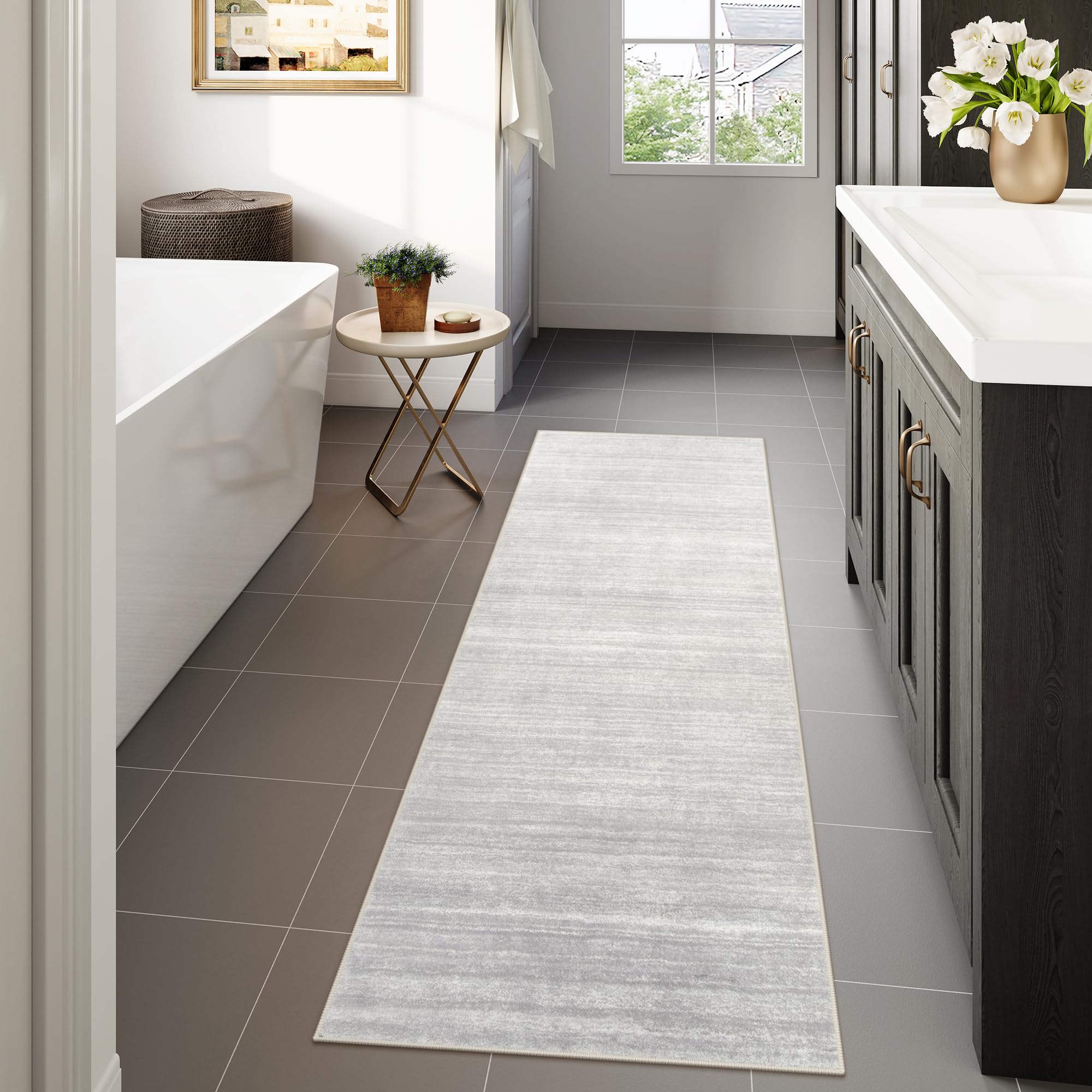 Lahome Modern Ombre Hallway Runner Rug for Entryway Indoor, 2x6 Kitchen Runner Rugs Non Skid Washable Runner Rug Soft Gradient Ultra-Thin Bathroom Runner for Bedroom Laundry(2'x6',Grey