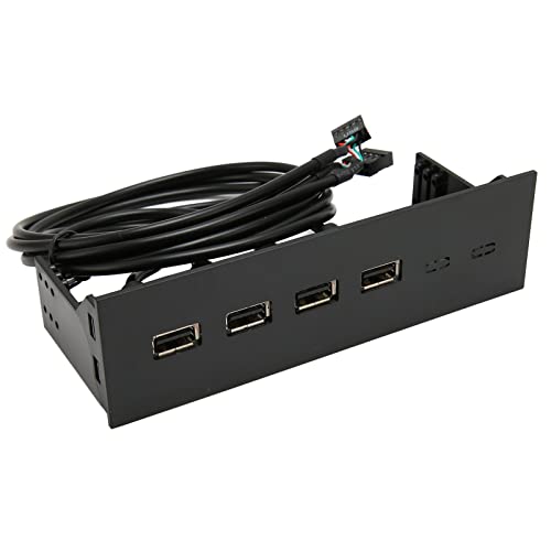 Jopwkuin USB2.0 Hub Front Panel, Front Panel 4 Ports Easy Installation Short Circuit Protection 5.25 Inch Sturdy Metal Construction for 5.25 Inch PC Computer Case