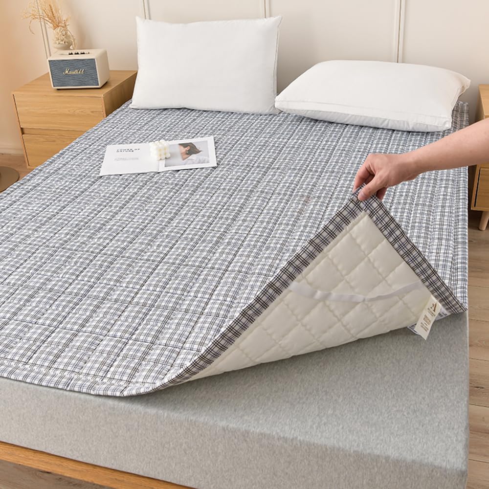 Mattress Pad Twin,Breathable,Non-Slip Mattress Protector with Elastic Straps,Quilted Mattress Topper Cover for Adults and Kids,Raw Cotton,Washable