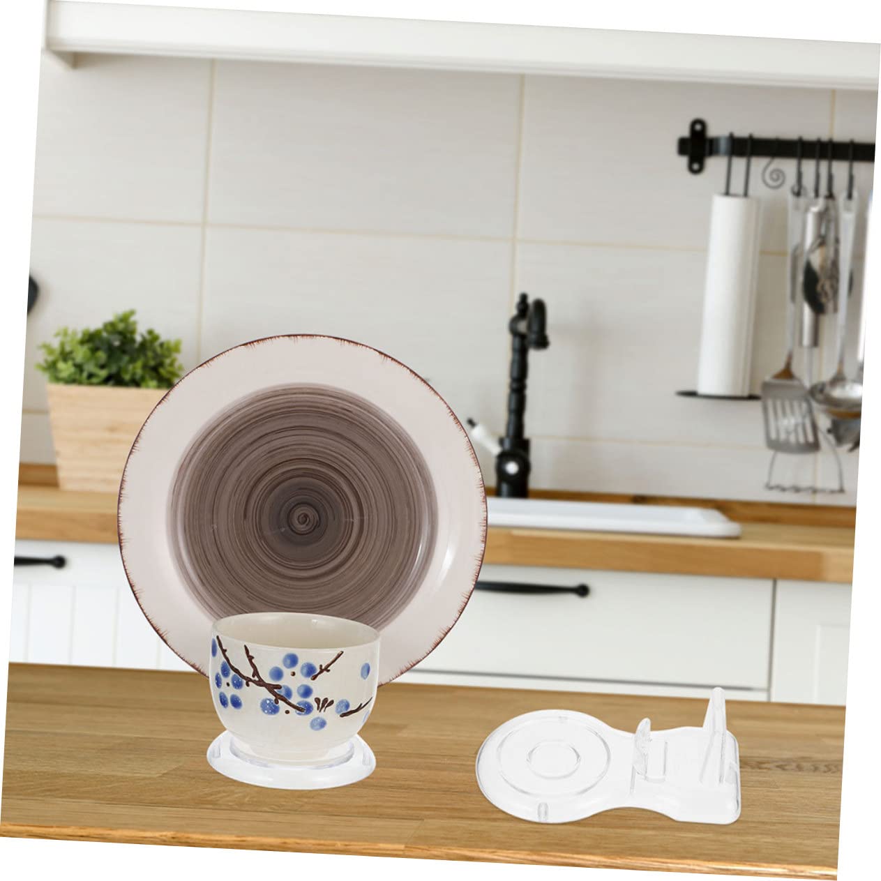 ORFOFE 2Pcs Acrylic Cup Display Rack Transparent Saucer Display Stand for Countertop Glass Cup Holder and Cup and Saucer Display Stand Stylish Organizer for Home and Kitchen
