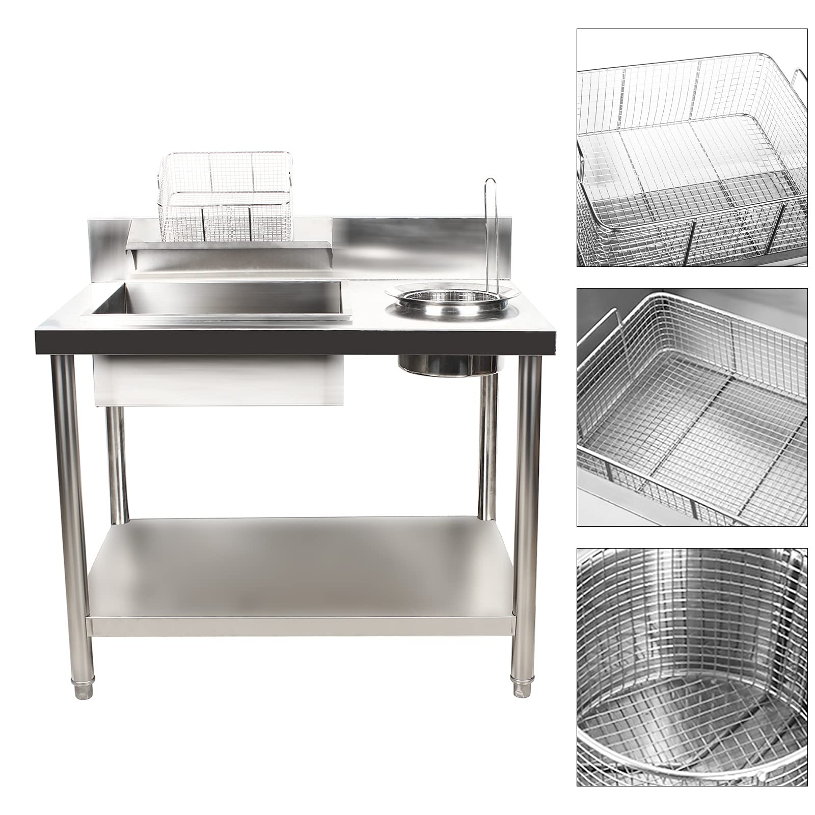 Knwigoe Breading Table Chicken Chop Breading Station Commercial Fried Food Prep Table Stainless Steel Heavy Duty Breader for Milk Tea Coffee Snack Bars (With 2 Basin &2 Basket)