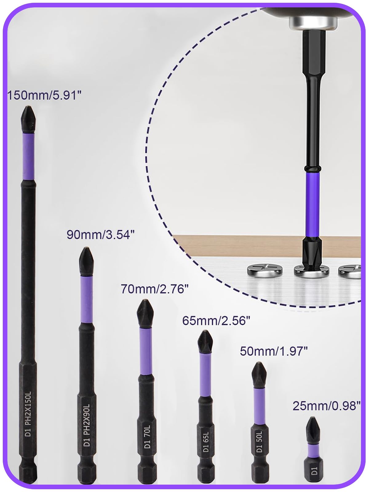 Magnetic Screwdriver Bits - D1 Anti-Slip And Shock-Proof Bits With Phillips Screwdriver Bits - Long Phillips Head Drill Bit - Upgraded High Hardness and Strong Magnetic Bit