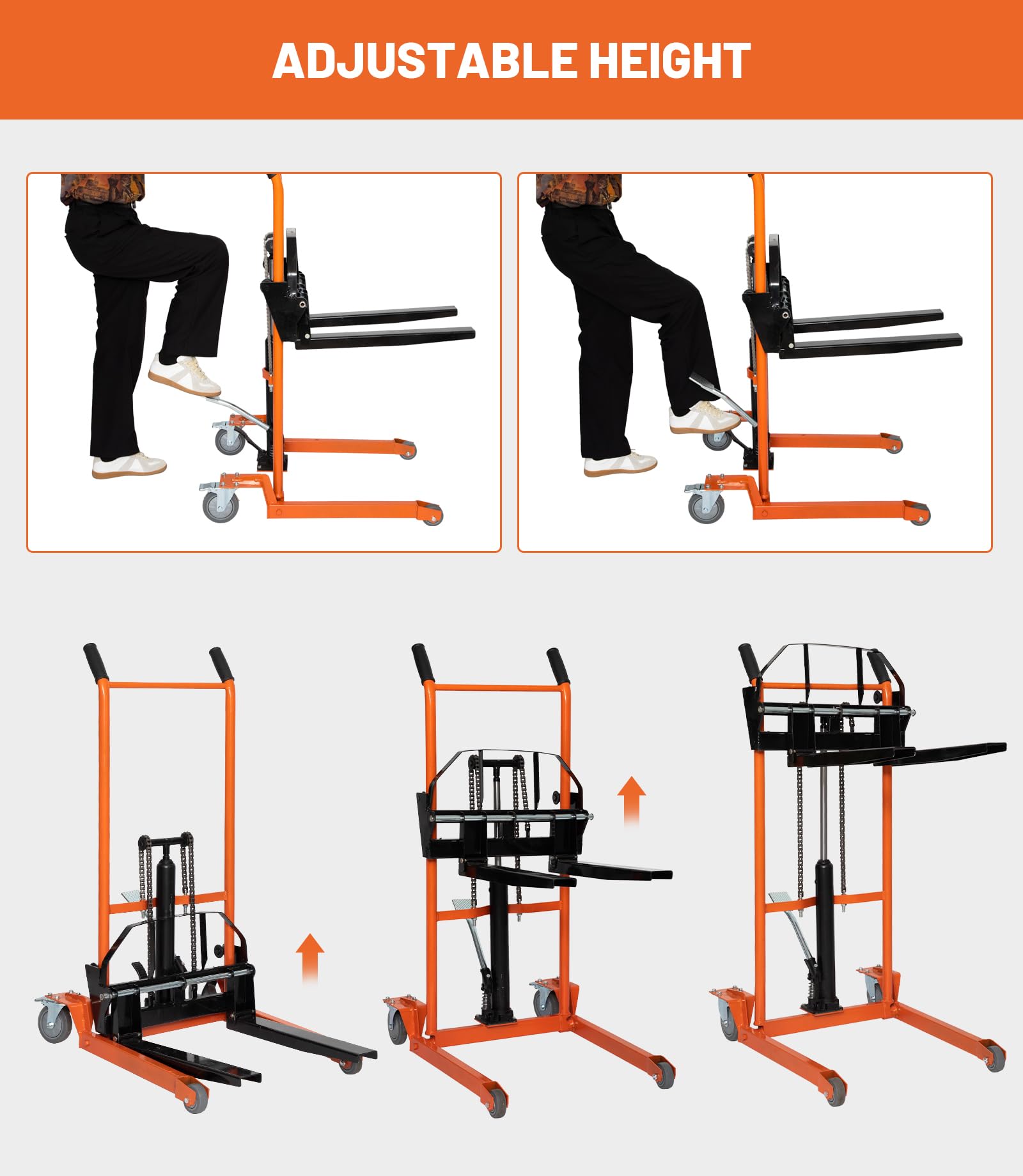 Landrol Material Lift Winch Stacker, Heavy Duty Pallet Truck Dolly, Rolling Manual Lift Table, Adjustable Fork Lift with Wheels for Factory, Warehouse, Garage