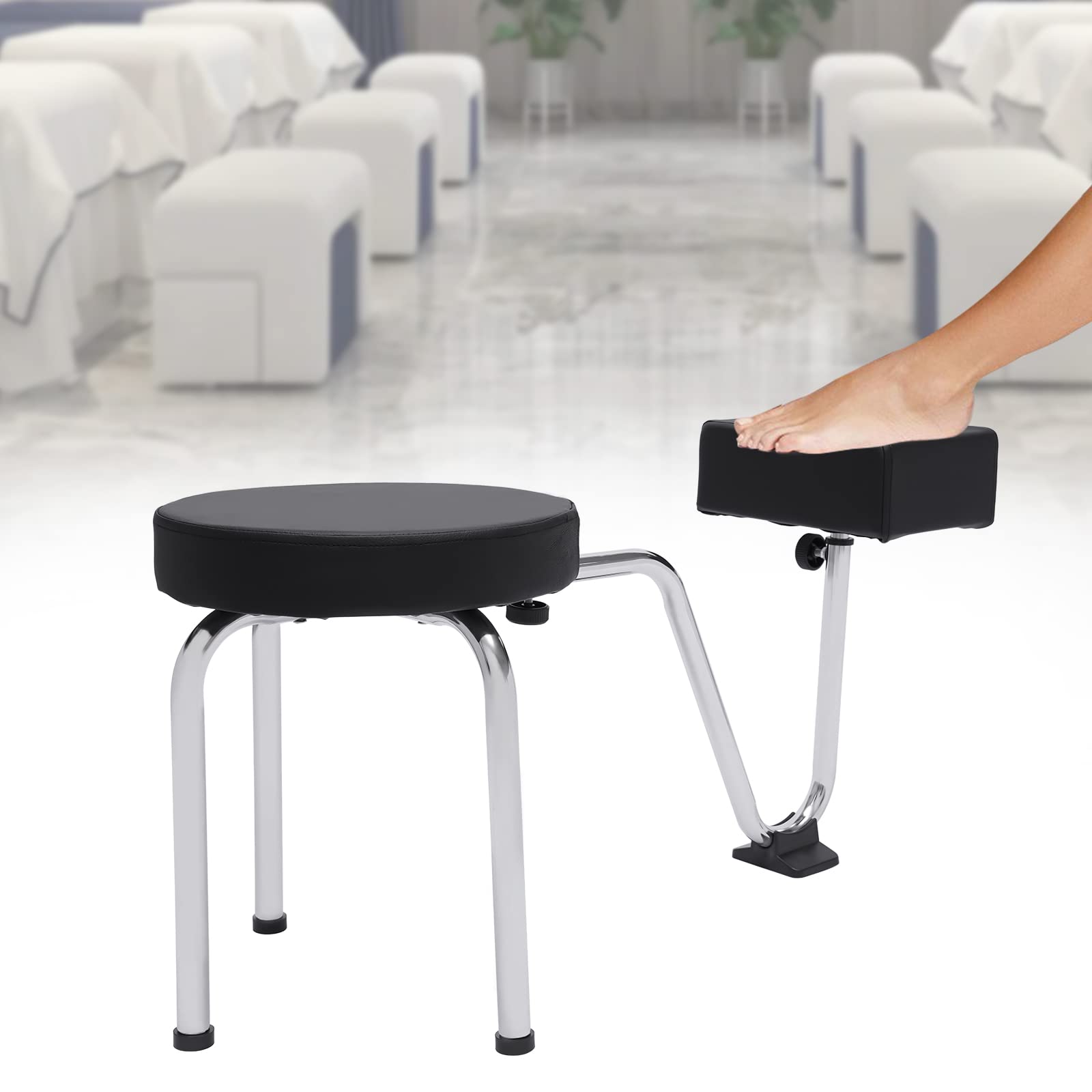 LiFuJunDong Modern Style Salon Spa Pedicure Stool, Foot Rest Stool Chair Height Length Adjustable, Lightweight Portable Nail Pedicure Stool for Beauty Salon Studio(Black)